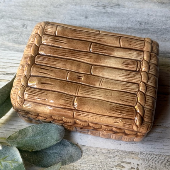 Vintage | Accents | Vintage Handpainted Tan Ceramic Bamboo Motif ...